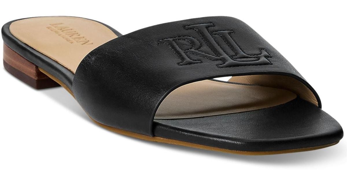 Ralph Lauren Everly Slide Flat Sandals in Black | Lyst