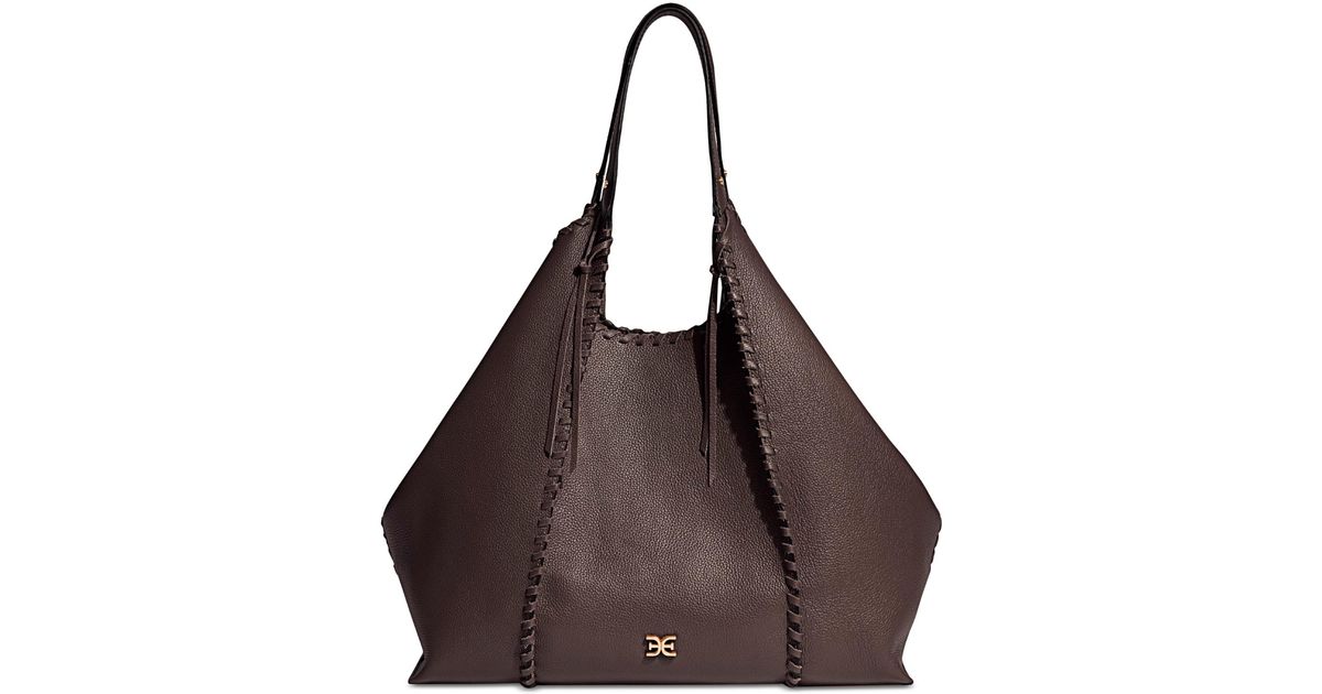 Sam Edelman Sylvia Whipstitch Large Leather Expandable Tobo in Brown | Lyst