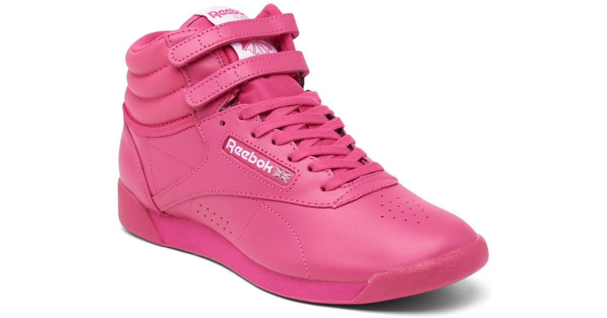 Reebok Lace Freestyle High Top Casual Sneakers From Finish Line in Pink ...
