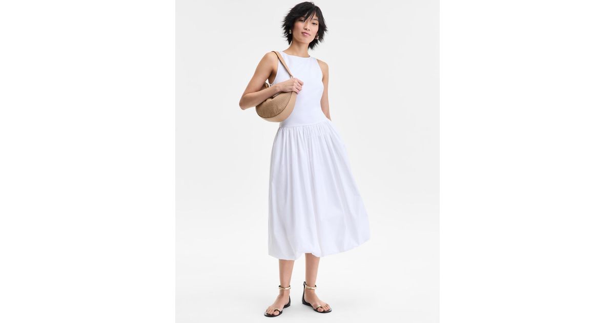 INC International Concepts Mixed-media Bubble-hem Midi Dress in White ...