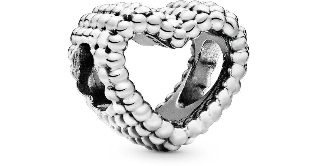 PANDORA Sterling Beaded Open Heart Charm in Metallic | Lyst