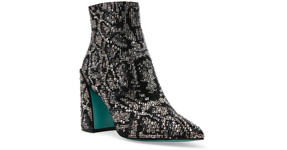 Betsey Johnson Kris Rhinestone Booties in Black | Lyst