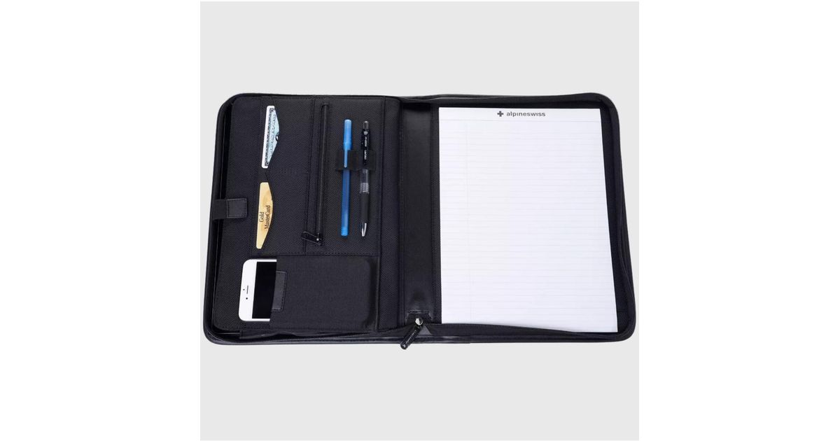 Alpine Swiss Nylon Zippered Writing Pad Business Portfolio Organizer ...