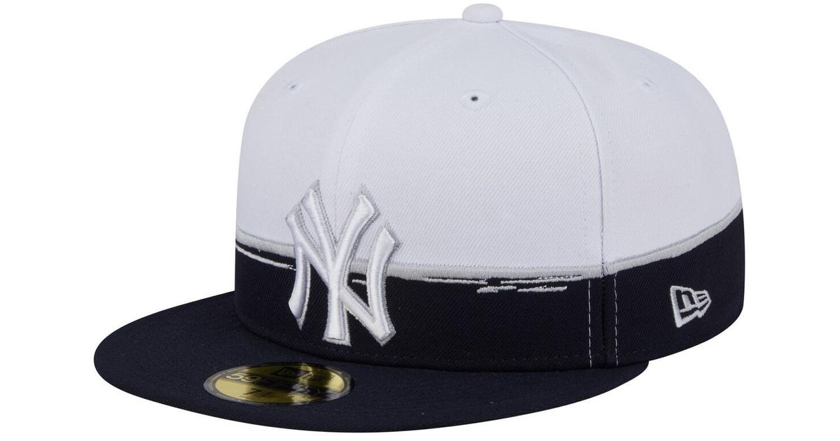 KTZ Navy/white New York Yankees Paint Stroke 59fiftyâ Fitted Hat in ...