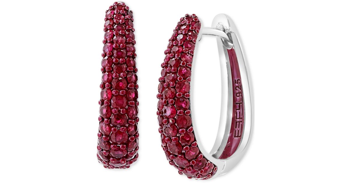 Effy Effy Ruby Oval Small huggie Hoop Earrings (2 Ct. T.w. in Red | Lyst