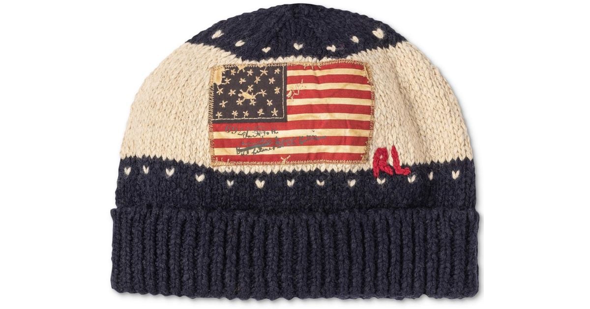 Polo Ralph Lauren Explorer Flag Patch Beanie in Blue for Men | Lyst