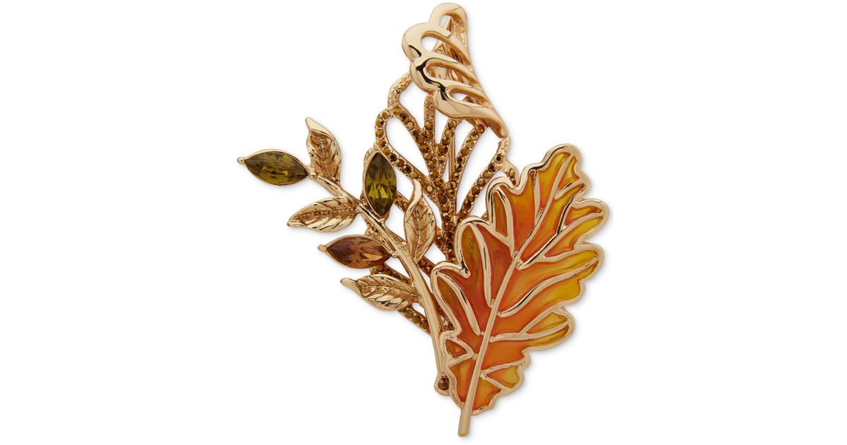 Anne Klein Glass Stone Fall Leaves Pin in Metallic | Lyst