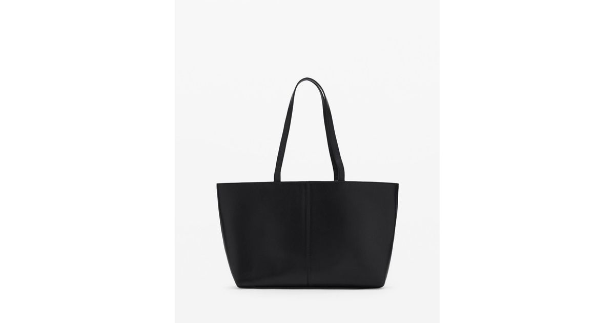 Mango Leather Shopper Bag in Black | Lyst