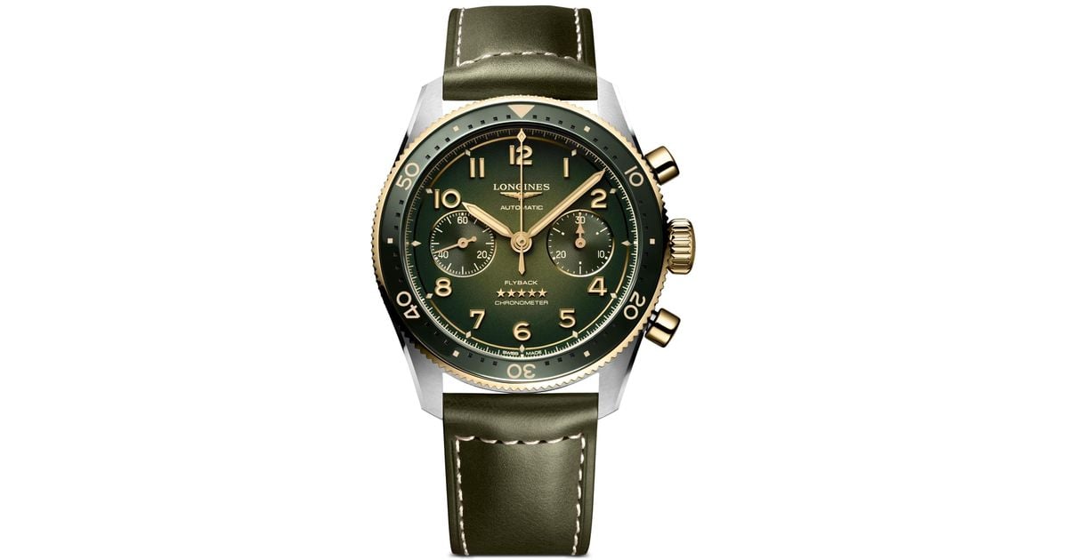 Longines Swiss Automatic Chronograph Spirit Flyback Green Leather Strap ...