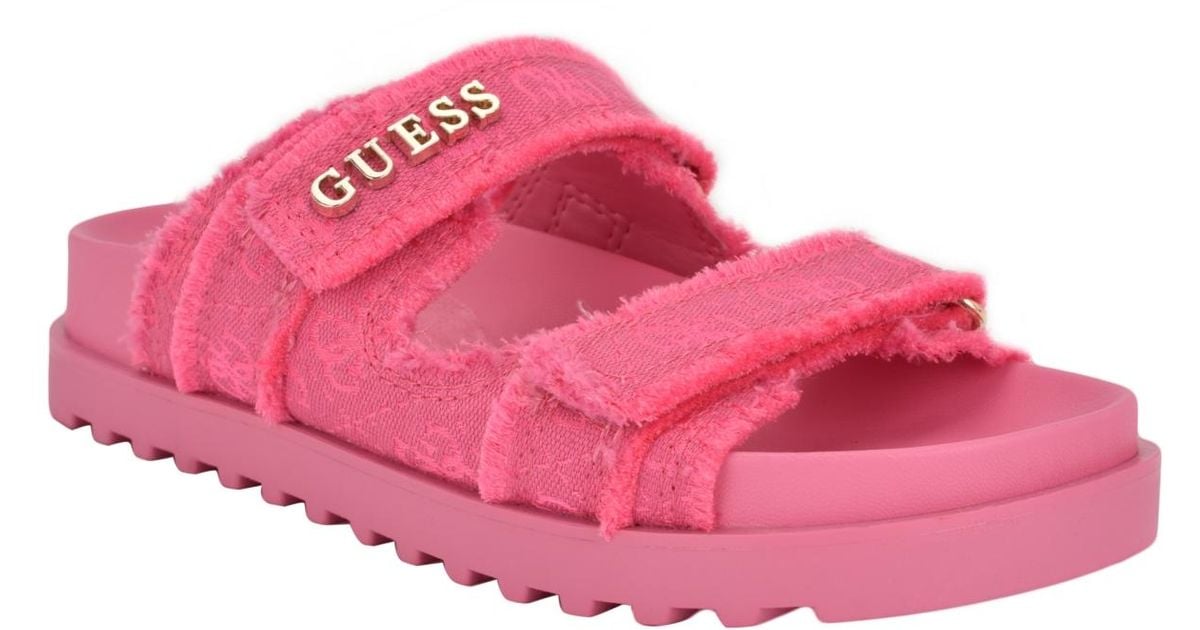 Guess Fabulon Two Strap Sporty Footbed Sandals in Pink | Lyst