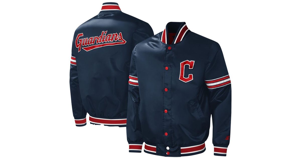 Starter Cleveland Guardians Midfield Satin Full-snap Varsity Jacket in Blue for Men | Lyst