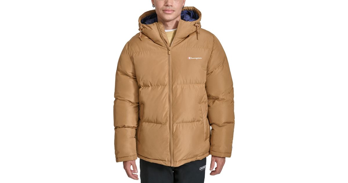 Champion Quilted Full-zip Hooded Puffer Jacket in Brown for Men | Lyst