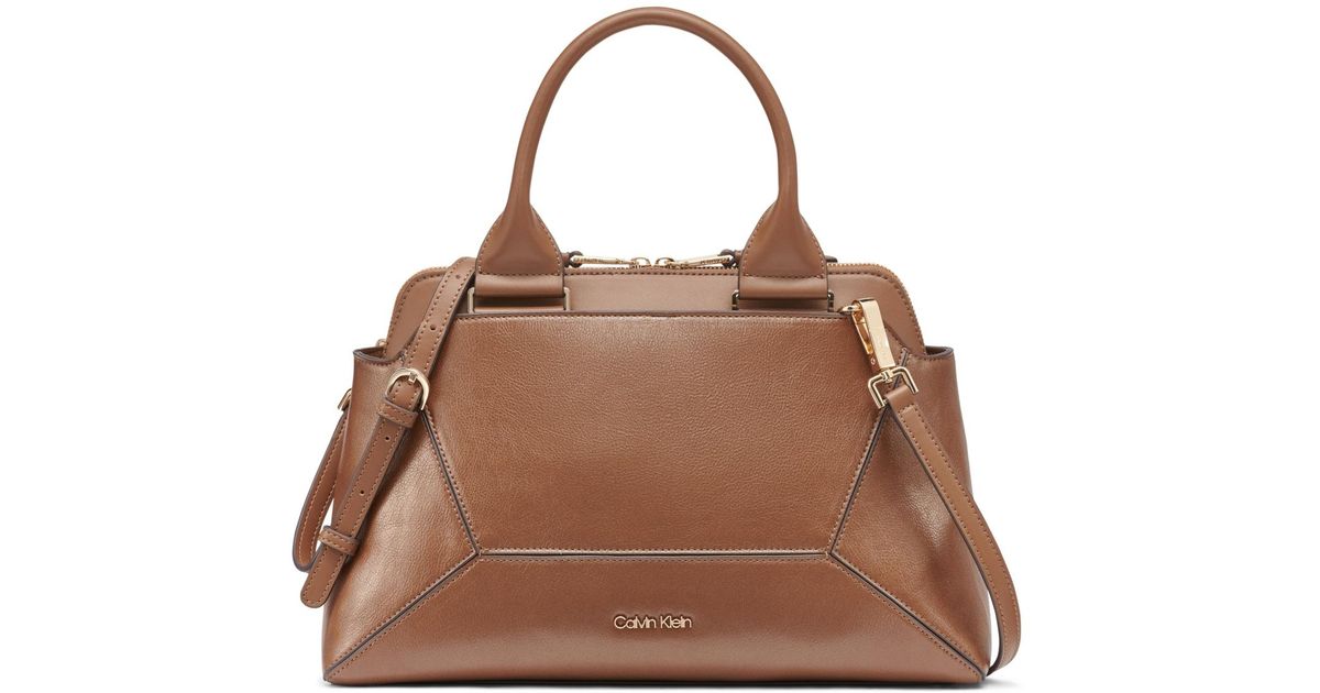 Calvin Klein Heidi Top Zipper Convertible Satchel in Brown | Lyst