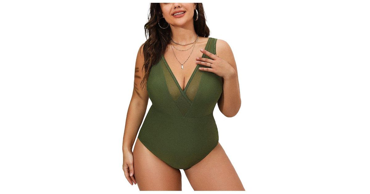 Cupshe Essential Space Mesh Cutout Plus Size One Piece Swimsuit In