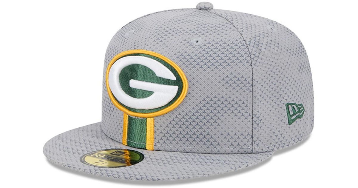 KTZ Green Bay Packers 2024 Sideline 59fifty Fitted Hat in Gray for Men ...