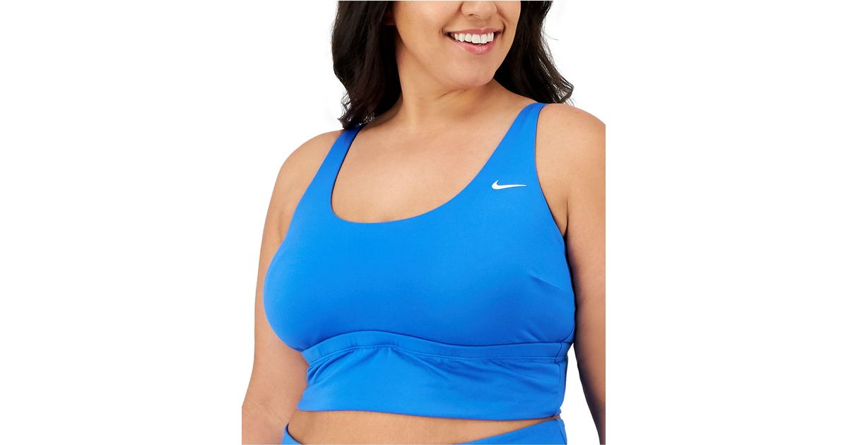 Nike Synthetic Plus Size Essential Scoop Neck Midkini Top In Blue Lyst