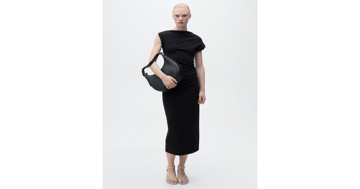 Mango Draped Midi Dress in Black | Lyst