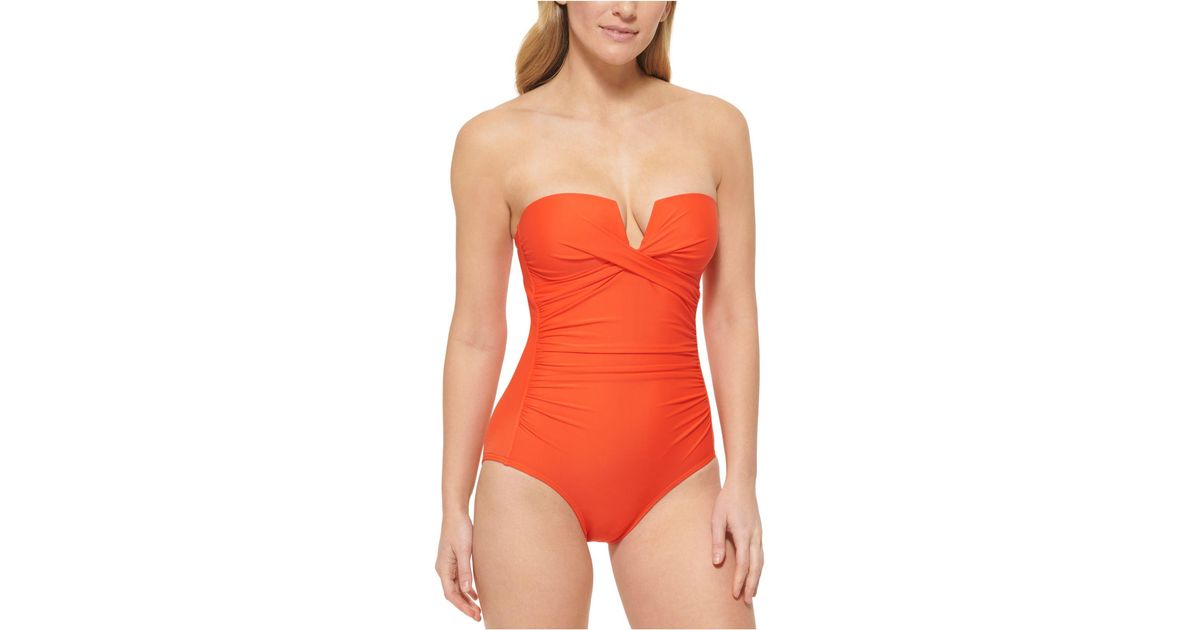 Calvin Klein Synthetic Split Neck Bandeau Removable Strap Tummy Control