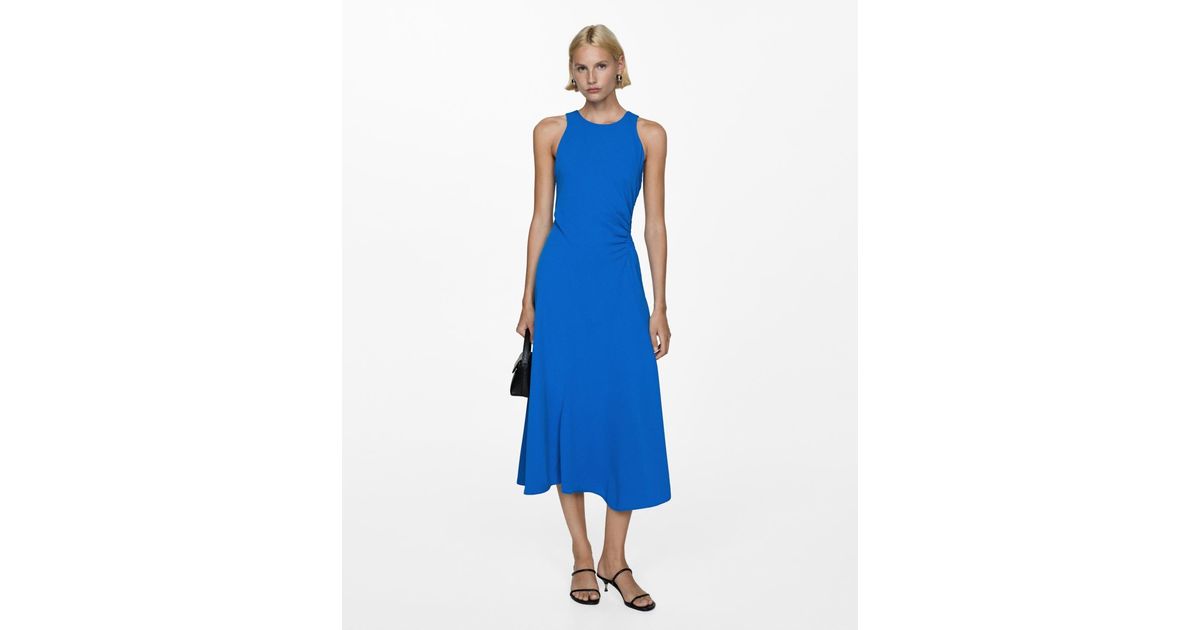 Mango Draped Detail Midi-dress in Blue | Lyst