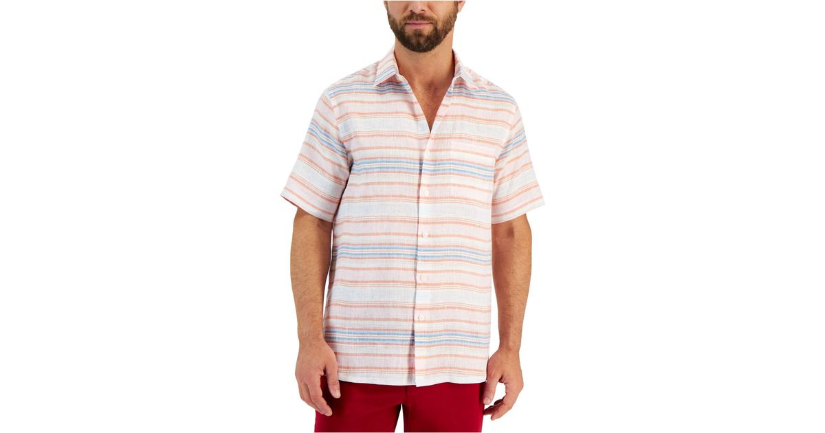 Club Room Bash Stripe Elevated Short Sleeve Linen Shirt Created For
