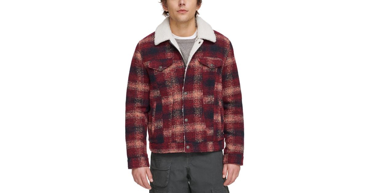 Levi's Plaid Fleece-lined Trucker Jacket in Red for Men | Lyst