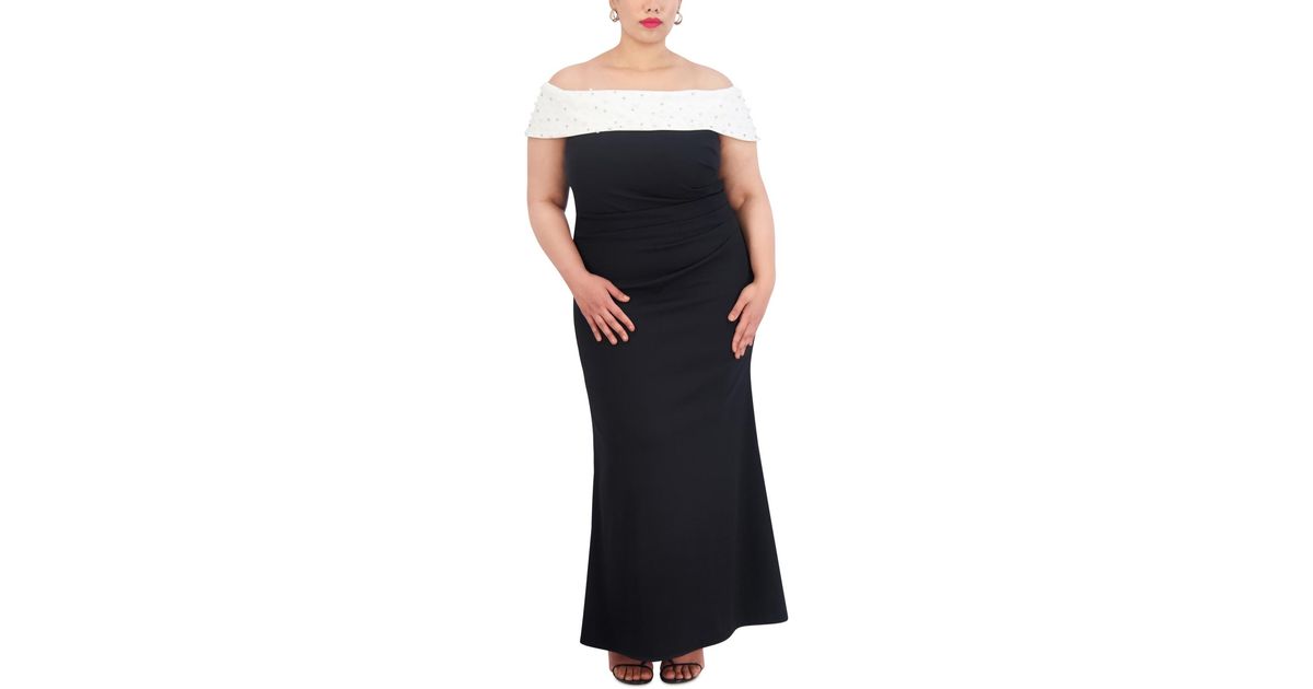 Eliza J Plus Size Embellished Off-the-shoulder Gown in Black | Lyst