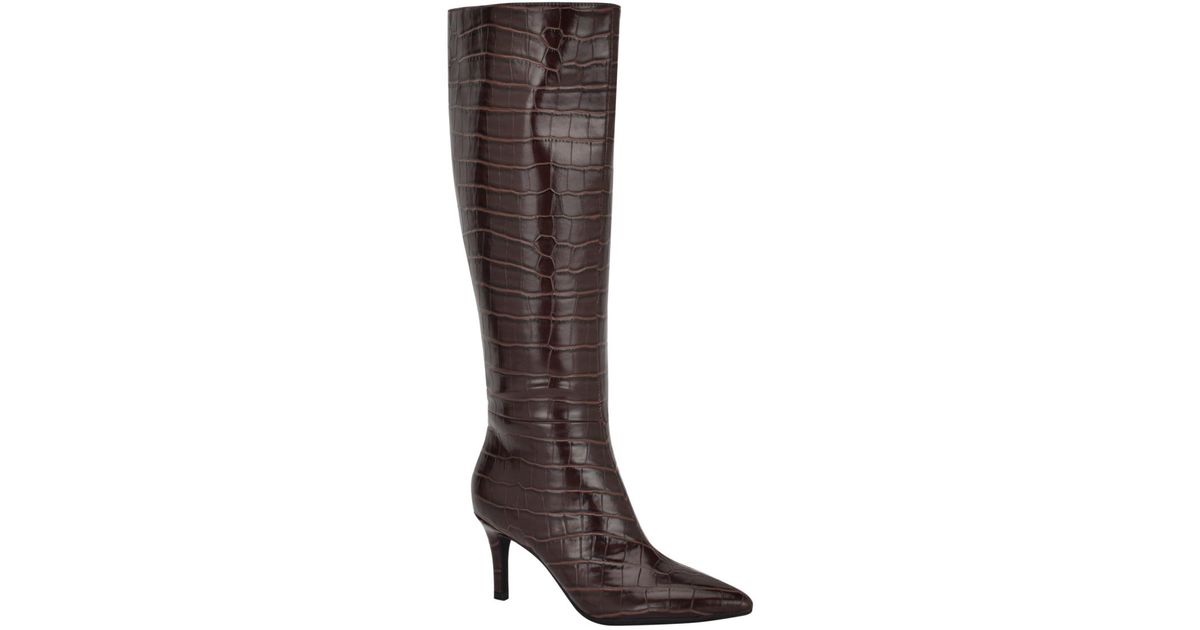 Guess Wayla Knee High Pointed Toe Dress Boots in Brown | Lyst