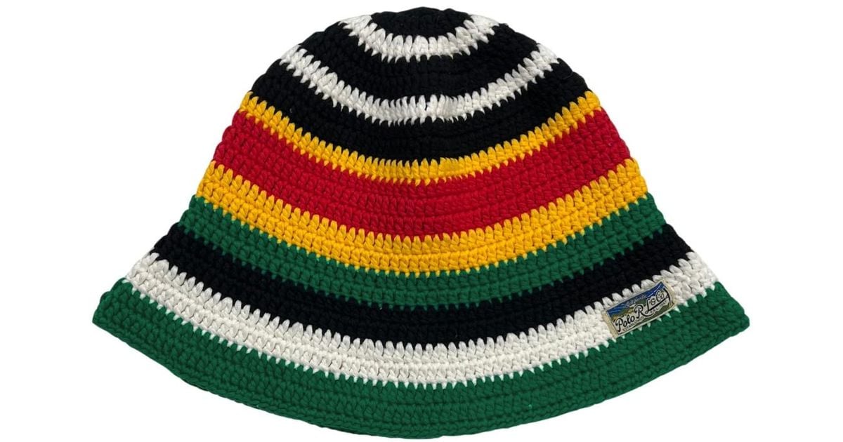 Polo Ralph Lauren Striped Crochet Bucket Hat in Green for Men | Lyst