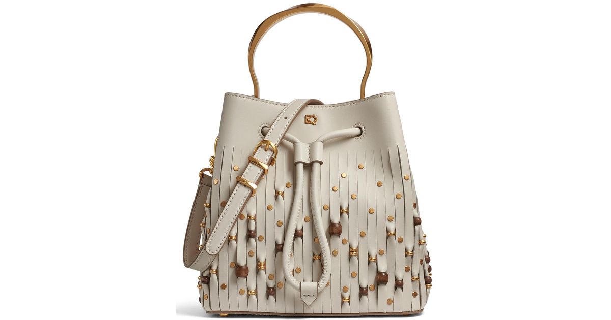 Donna Karan Lawrence Beaded Laser-cut Bucket Bag in Brown | Lyst
