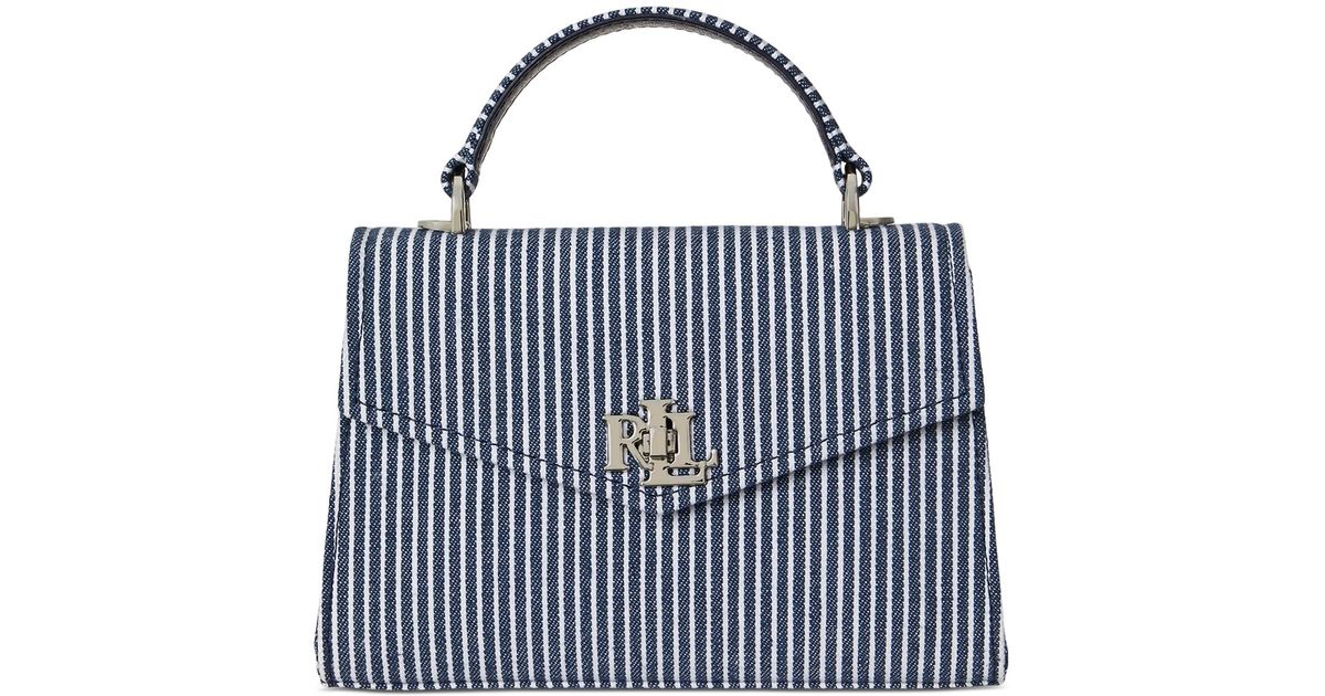 Ralph Lauren Striped Canvas Small Farrah Satchel in Blue | Lyst