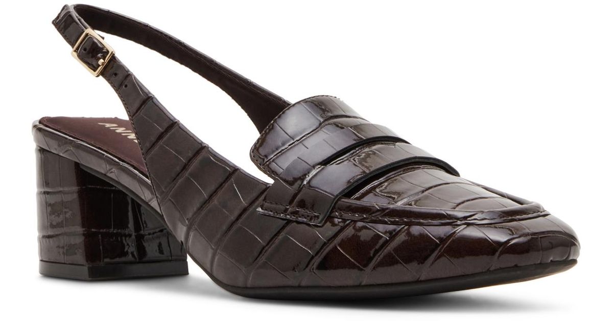 Anne Klein Mona Croco Print Slingback Block Heel Pumps in Brown | Lyst