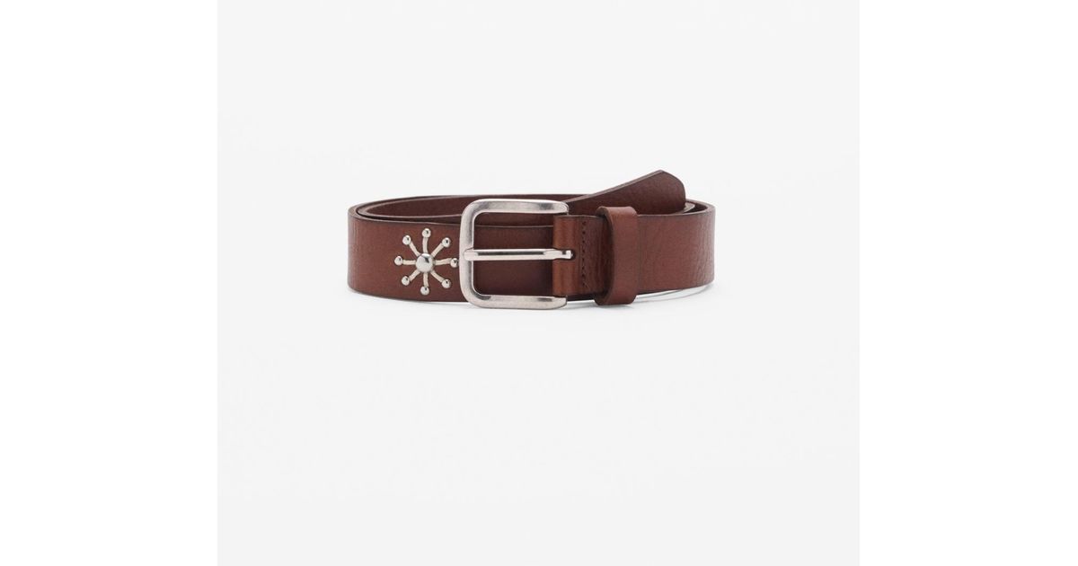 Mango Embroidered Details Leather Belt in Brown | Lyst