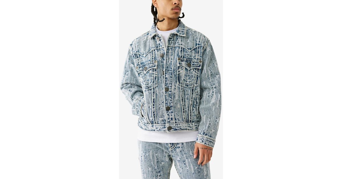 True Religion Oversized Distressed Rope Stitch Jacket in Blue for Men ...