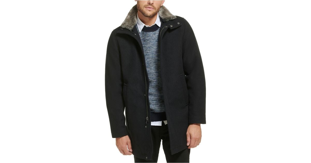Calvin Klein Urban Walker Coat With Detachable Faux Rabbit Fur At ...