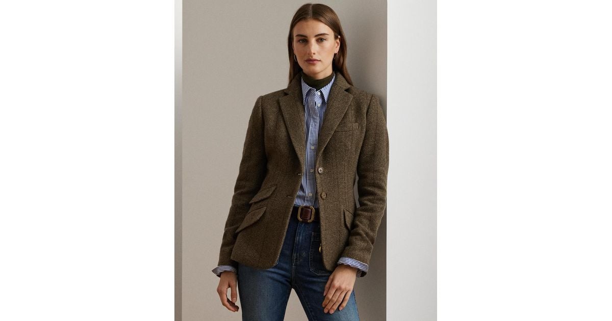 Ralph Lauren Wool-blend Herringbone Tweed Blazer in Brown | Lyst