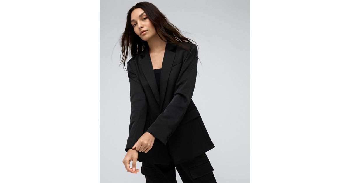Kenneth Cole One Button Notch Collar Satin Jacket in Black | Lyst