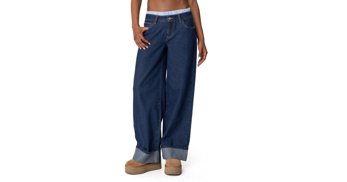Edikted Striped Boxer Detail Low Rise Jeans in Blue | Lyst