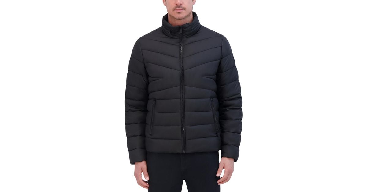 Kenneth Cole Quilted Lightweight Hooded Zip-front Puffer Jacket in Blue ...