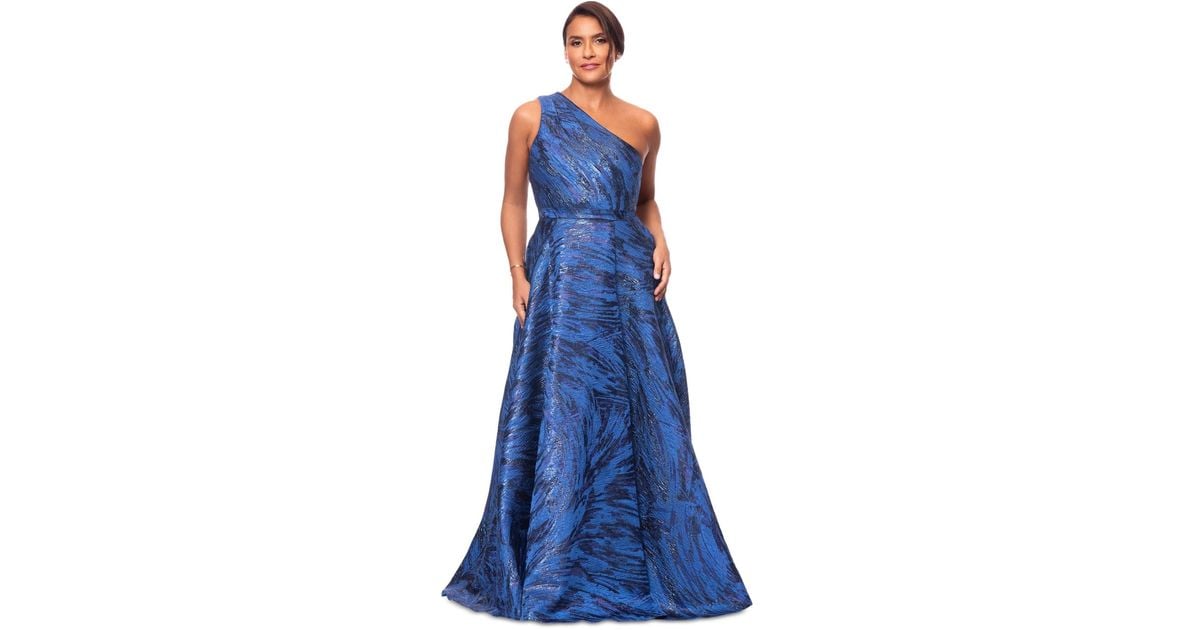Xscape One-shoulder Metallic Jacquard Gown in Blue | Lyst