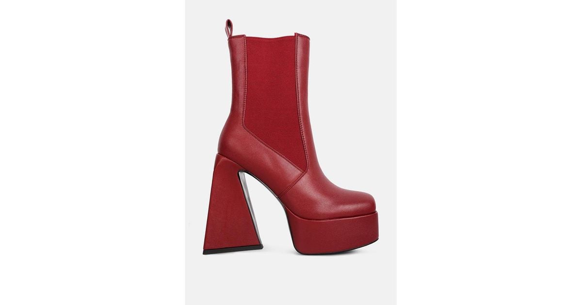 LONDON RAG Frosty High Platform Block Heel Chelsea Boot in Red | Lyst