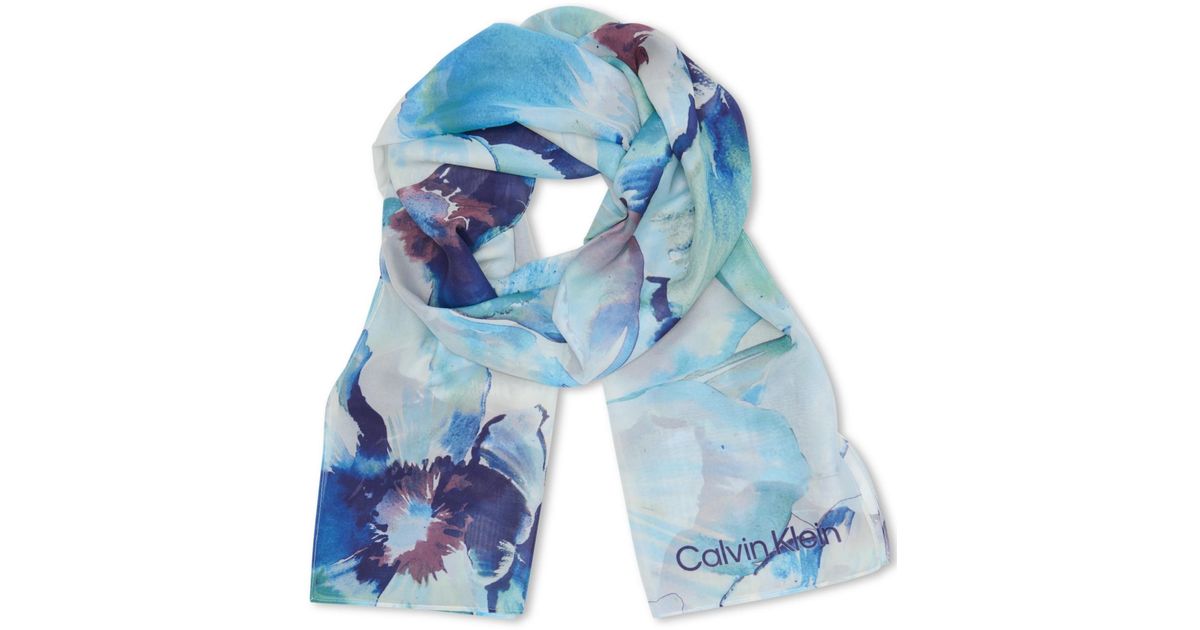 Calvin Klein Ethereal Floral Chiffon Wrap in Blue | Lyst