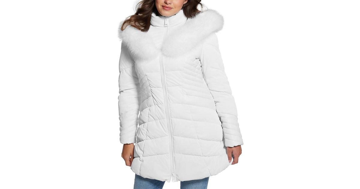 Guess Oxana Hooded Puffer Jacket in White | Lyst