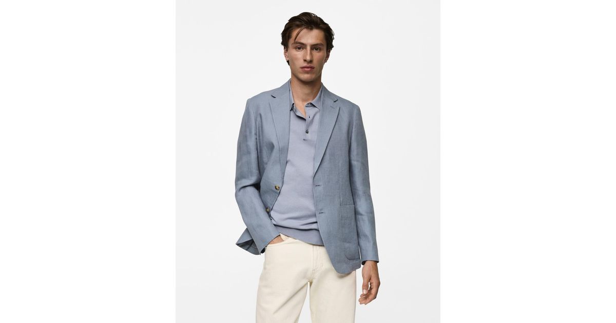 Mango Herringbone Linen Suit Jacket in Blue for Men | Lyst