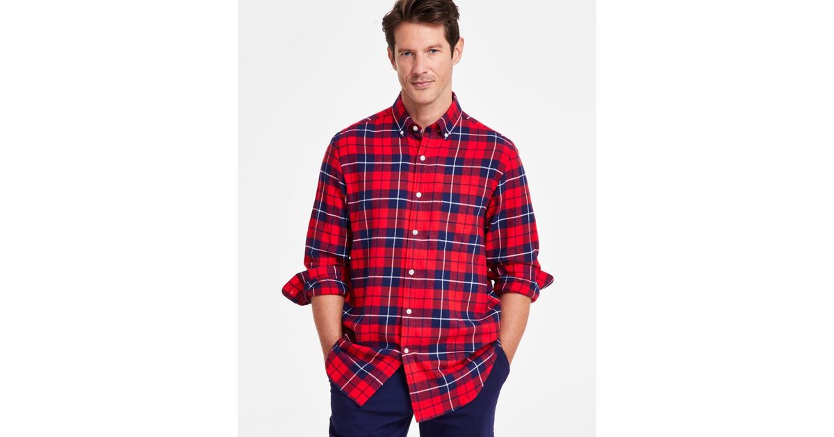 Club Room Regular-fit Plaid Flannel Shirt in Red for Men | Lyst