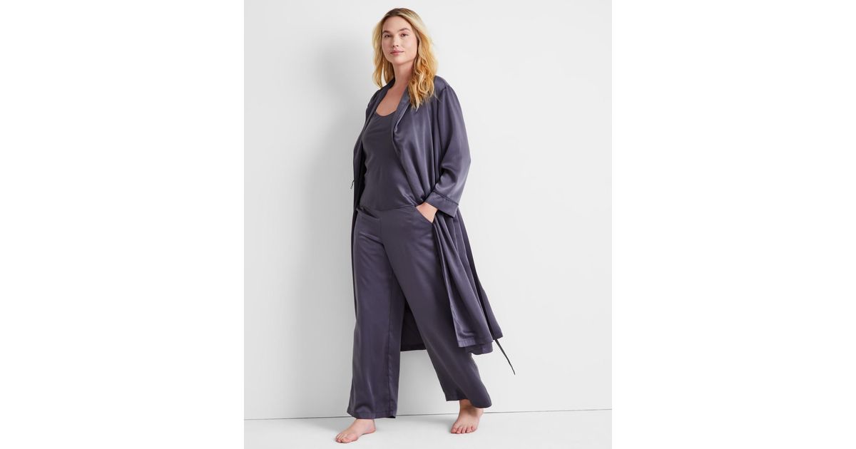 State Of Day Belted Shawl-collar Crepe De Chine Robe in Blue | Lyst