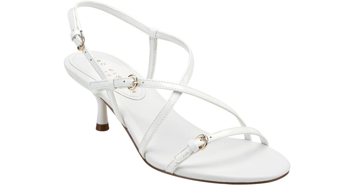 Marc Fisher Nylah Strappy Leather Kitten Heel Sandals in White | Lyst