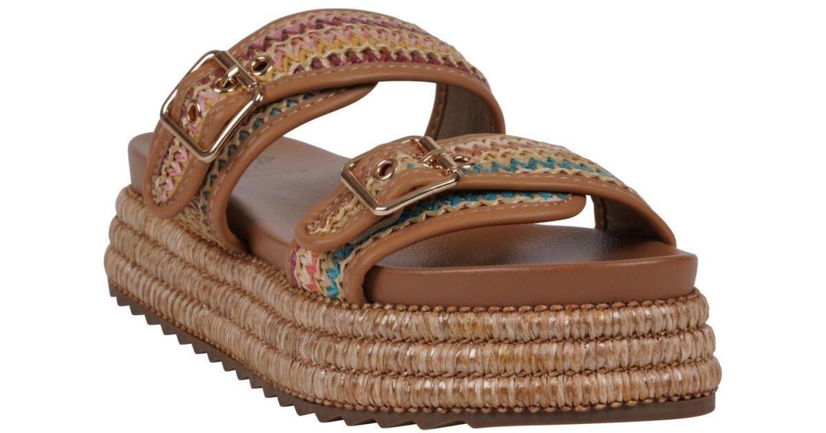 Gc Shoes Lorena Woven Double Band Slide Platform Sandals in Brown | Lyst