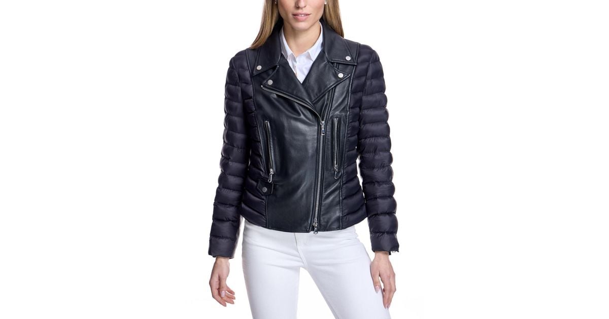 Julia & Stella By Maximilian Leather Puffer Jacket in Blue | Lyst