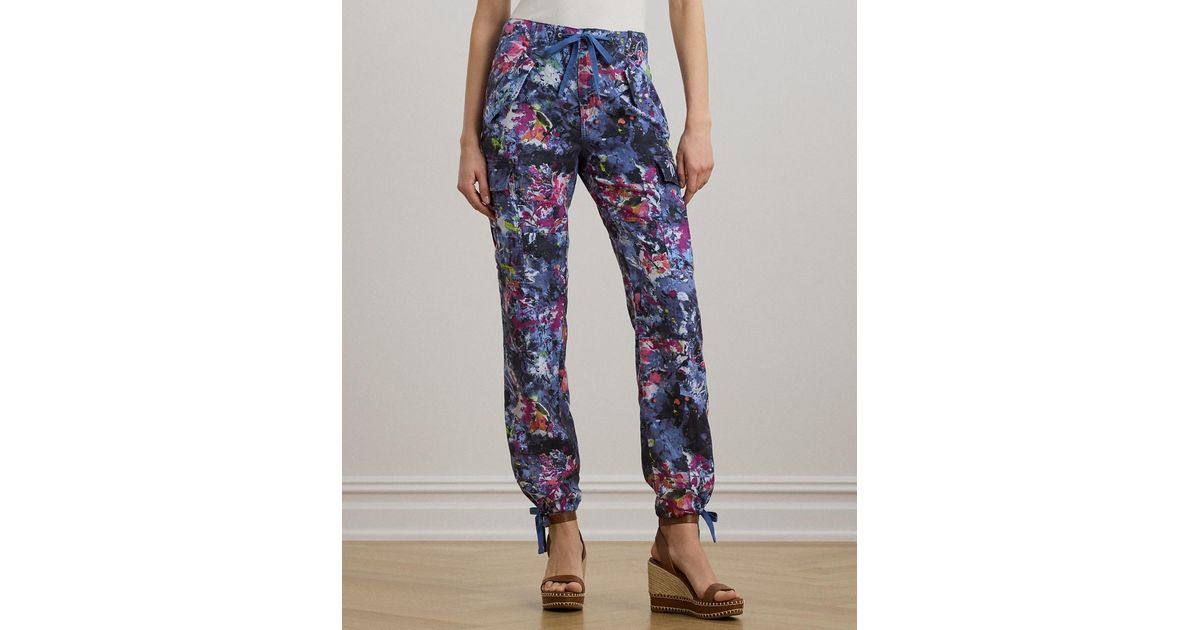 Ralph Lauren Petite Print Linen Cargo Ankle Pants in Blue | Lyst