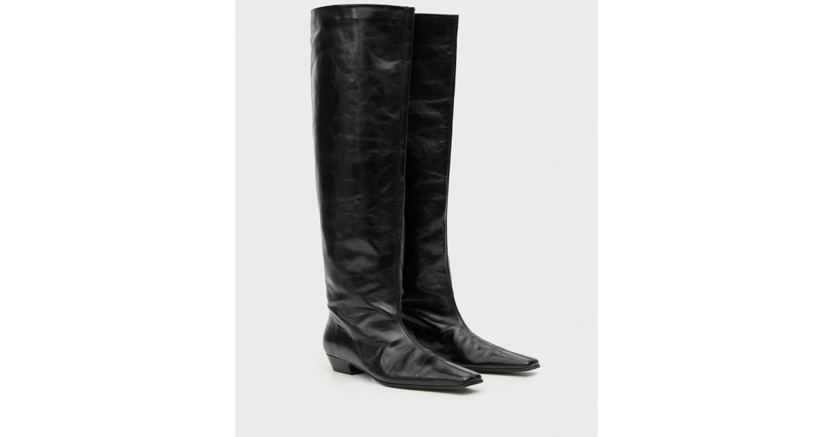 Mango Leather High Boots in Black | Lyst